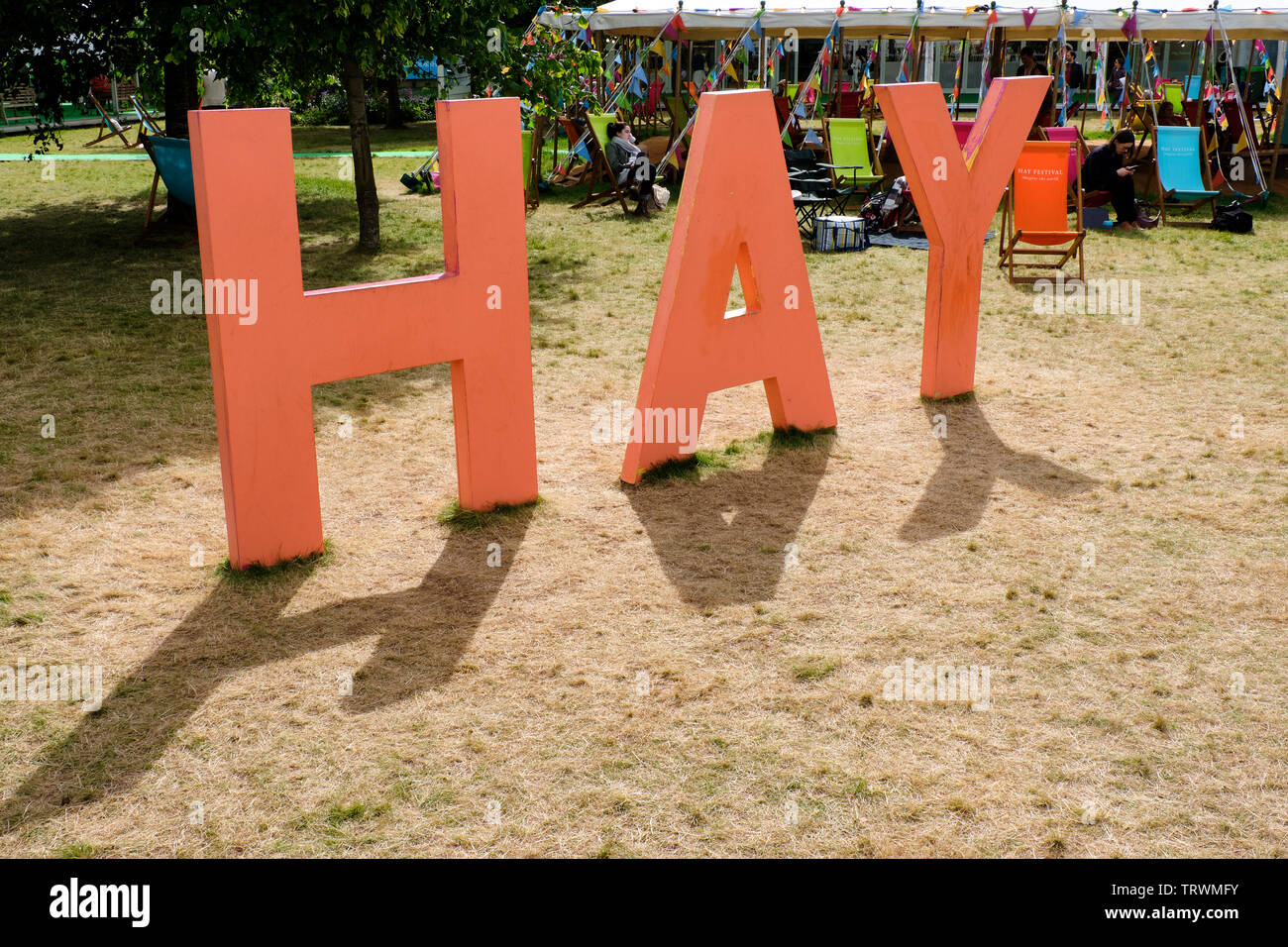 The Large-lettered HAY sign at the Hay Literary Festival, Hay on Wye ...