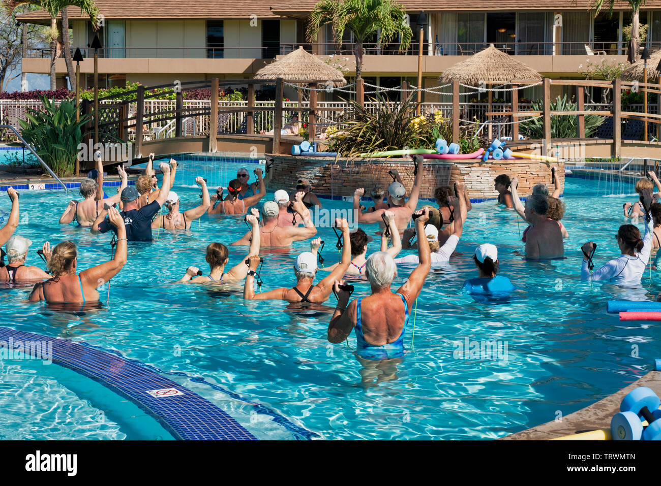 Group of seniors excersising in pool. Maui, Hawaii Stock Photo - Alamy