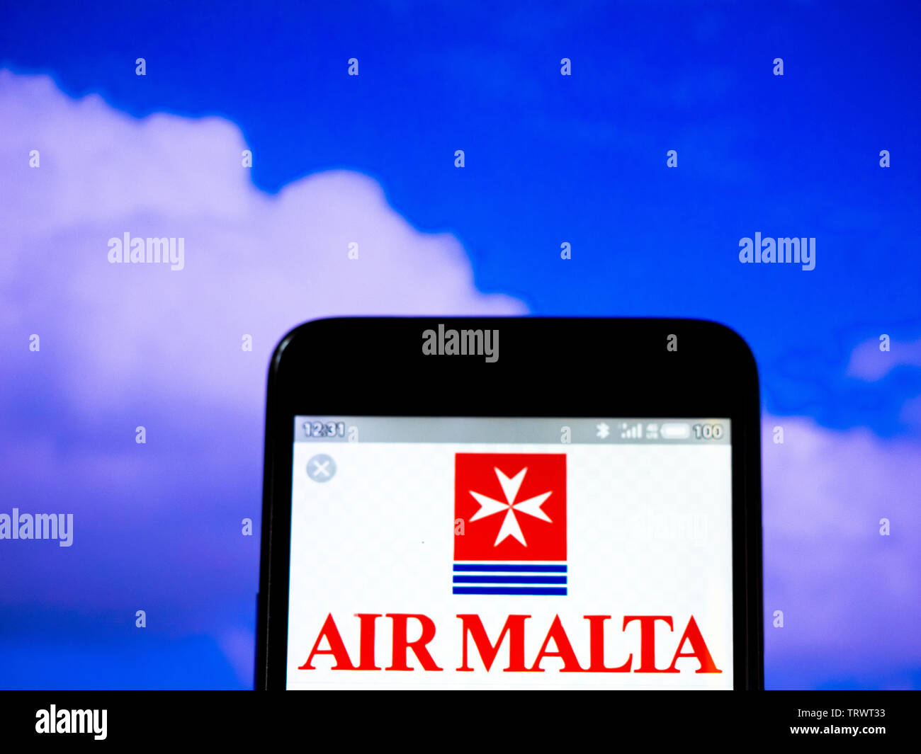 In this photo illustration the Air Malta logo is seen displayed on a ...