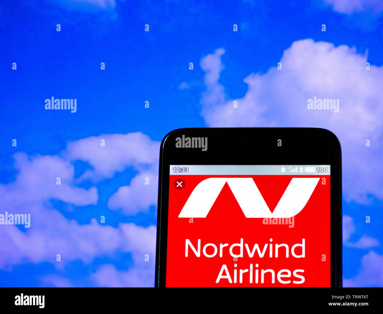 In this photo illustration the Nordwind Airlines logo is seen displayed ...