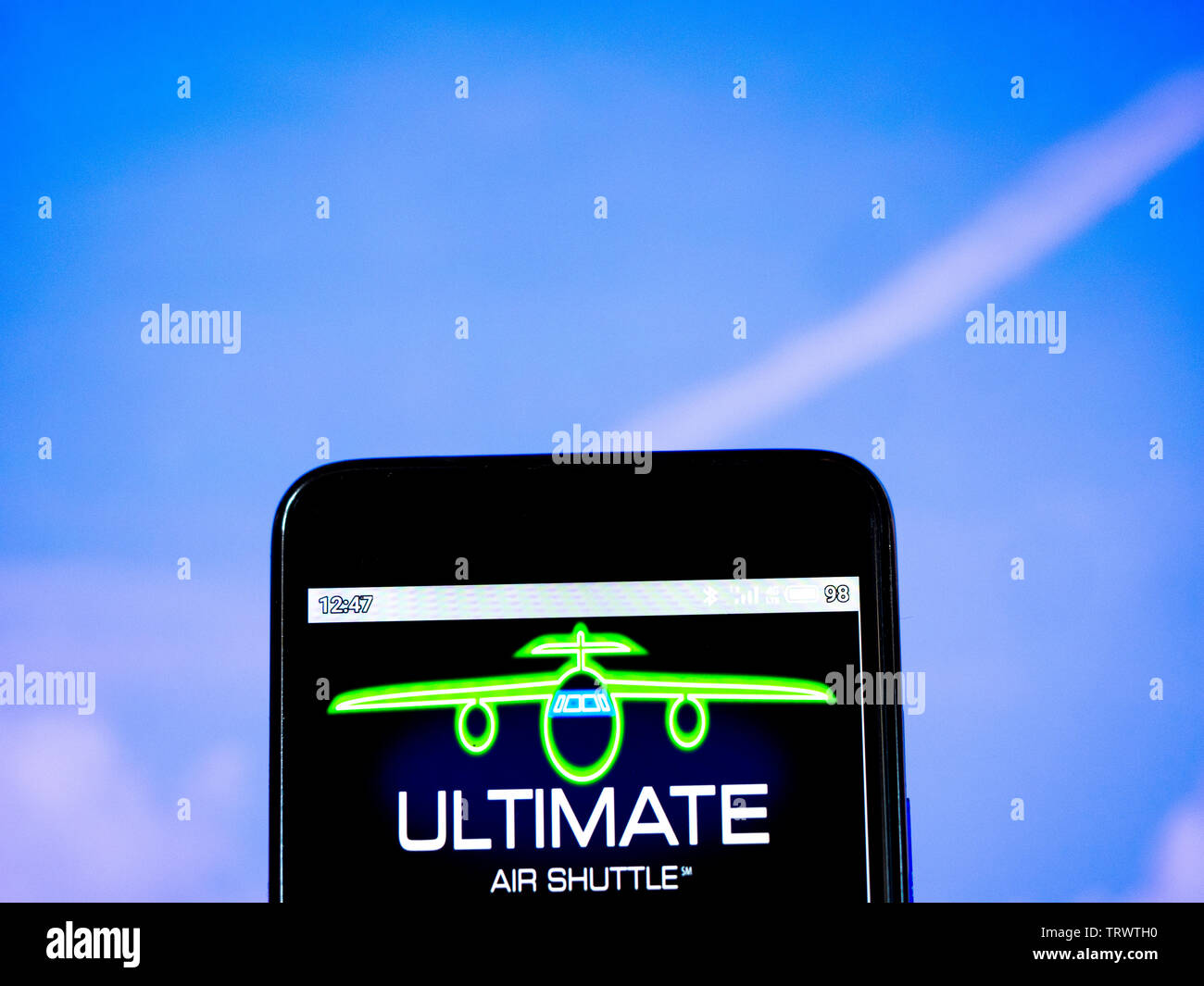 In this photo illustration the Ultimate Air Shuttle logo is seen ...