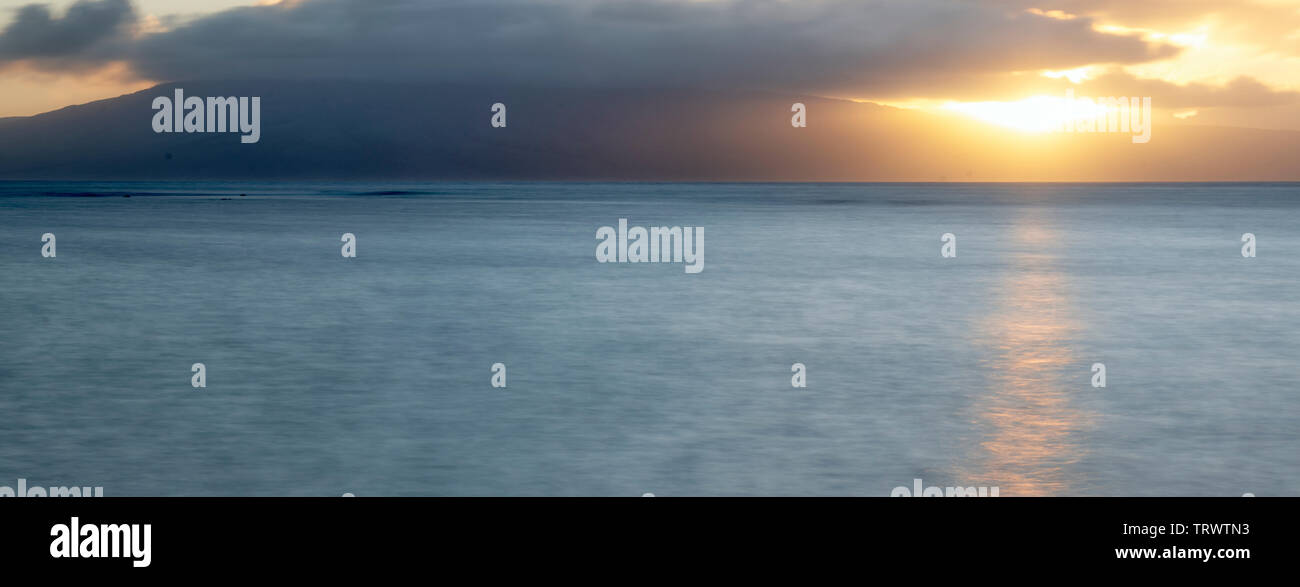 Sunset from Maui. Lanai in background. Maui, Hawaii Stock Photo - Alamy