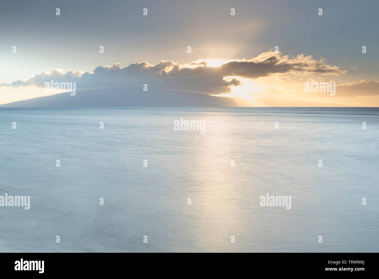 Sunset from Maui. Lanai in background. Maui, Hawaii Stock Photo - Alamy