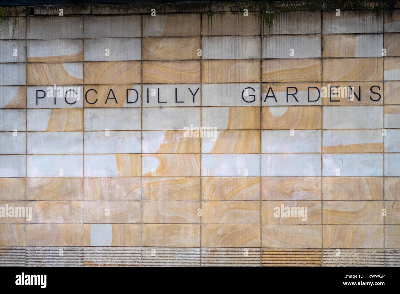 Piccadilly Gardens wall sign, Manchester, England, UK Stock Photo - Alamy