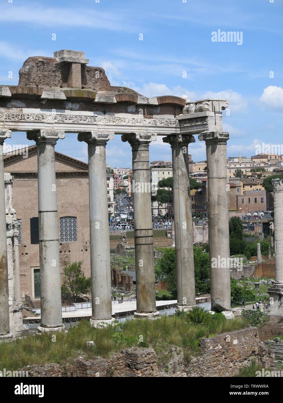 Close-up view of Roman columns, part of the archaeological remains of ...