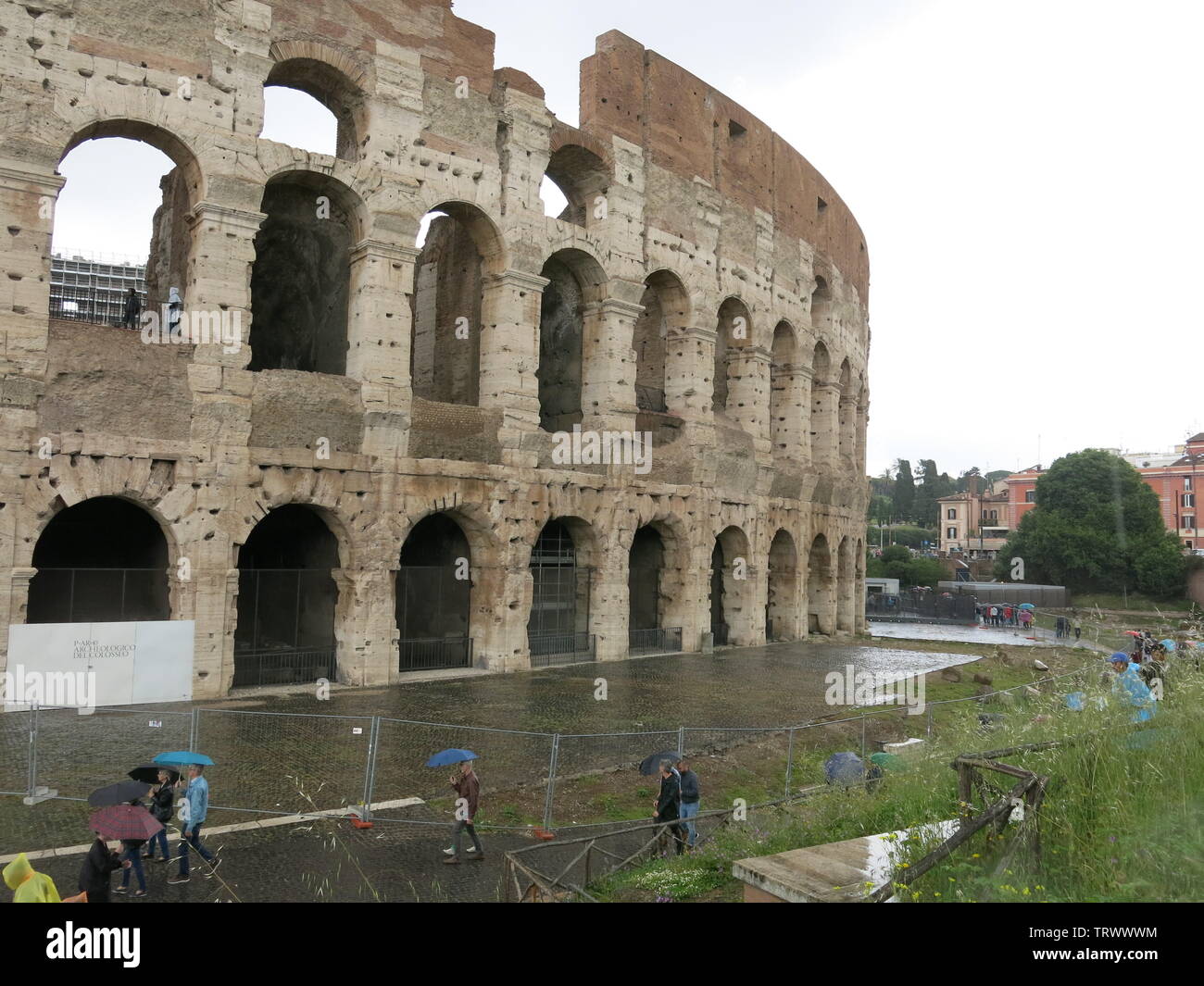 Exterior view of the Colosseum in central Rome, showing its elliptical ...