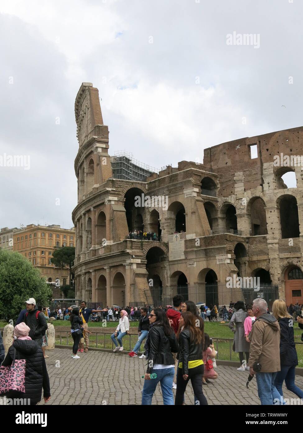 Exterior view of the Colosseum in central Rome, showing its elliptical ...