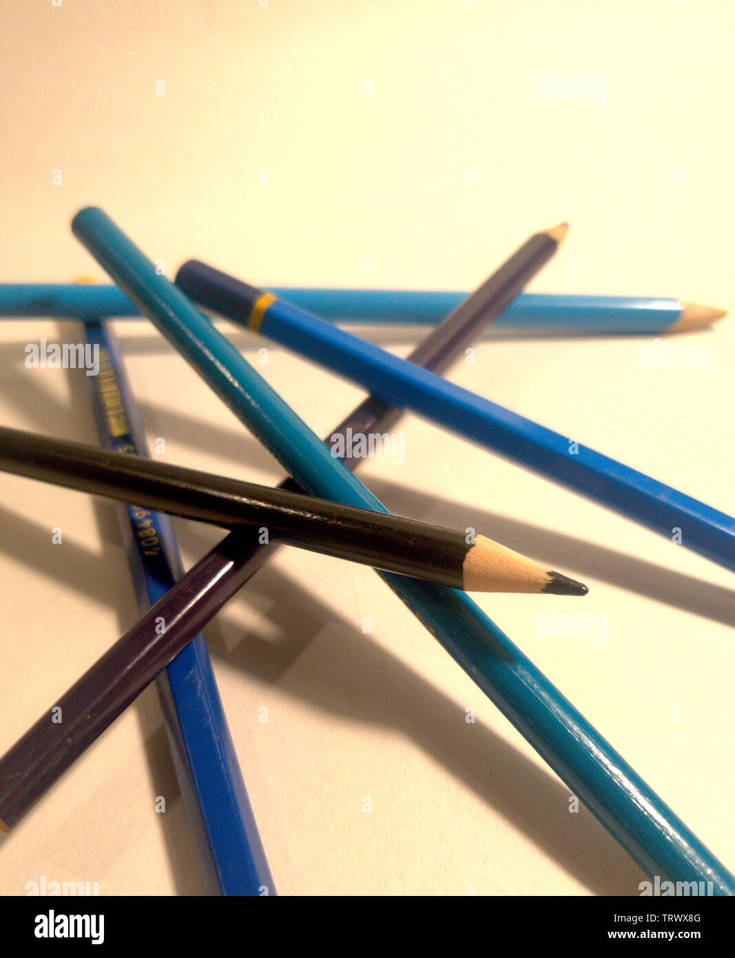 Colorful pencils in blue tones Stock Photo - Alamy