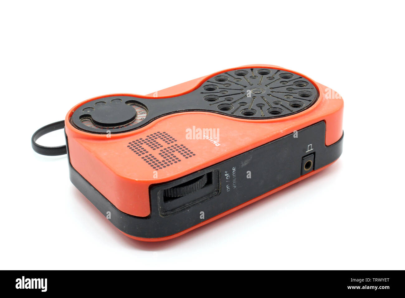 Vintage orange philips plastic transistor radio, isolated on a white ...