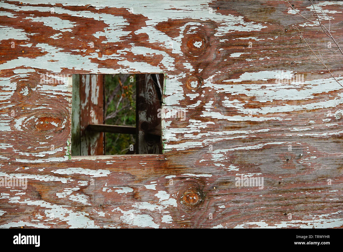 A square opening is cut in a wood wall Stock Photo - Alamy