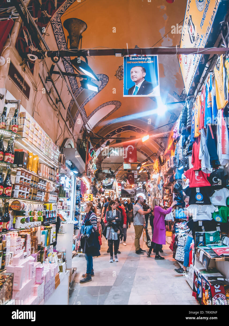 People shopping inside the Grand Bazar. Grand Bazaar is the most famous ...