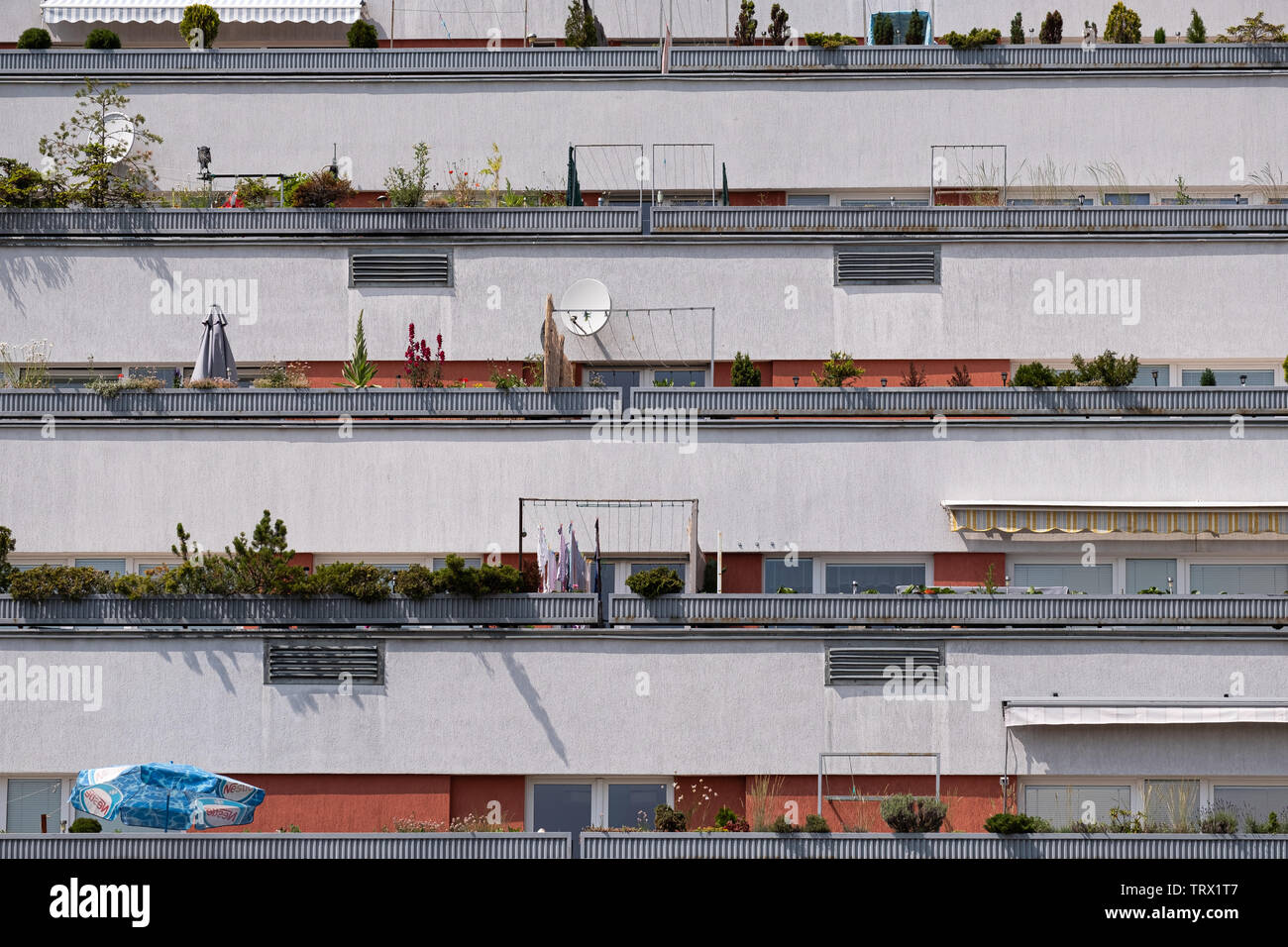 Geometric cascade of decorated balconies Stock Photo - Alamy