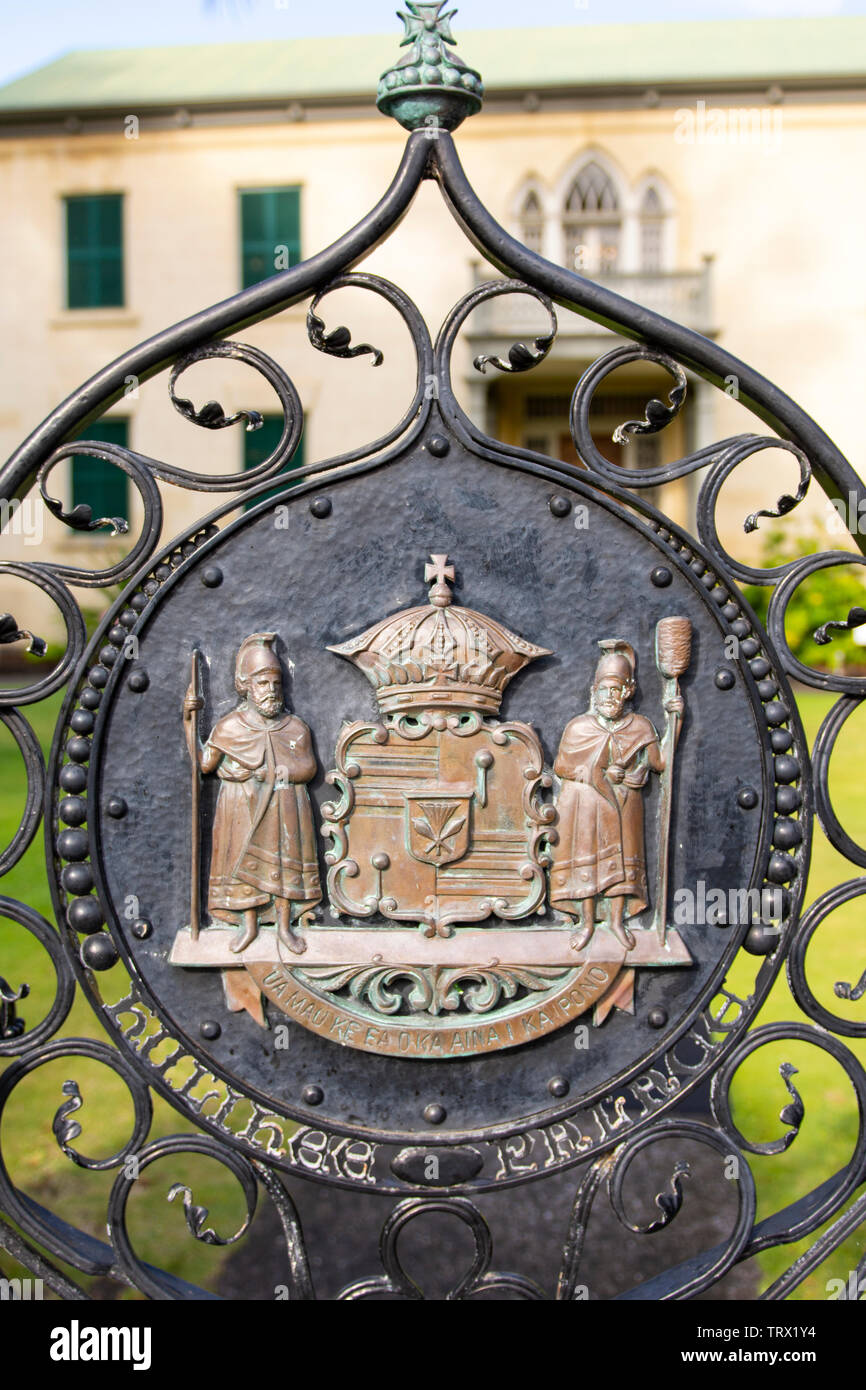 The outside gate of the Huleh'i Palace, Kailua-Kona, Hawaii Stock Photo ...