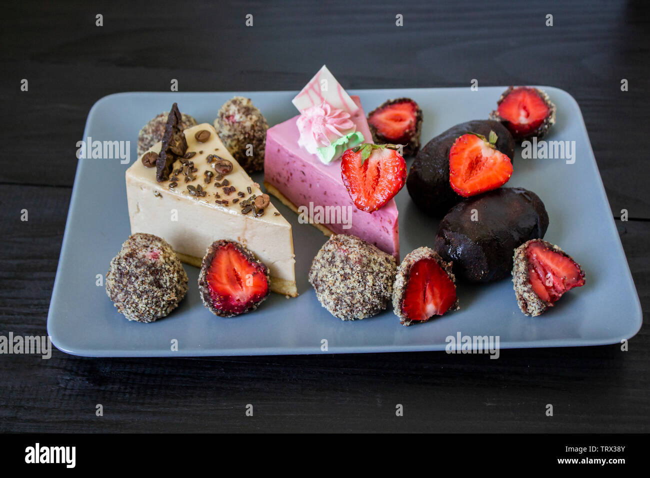 cake background. Close up of chocolate cake background. Fresh diverse ...