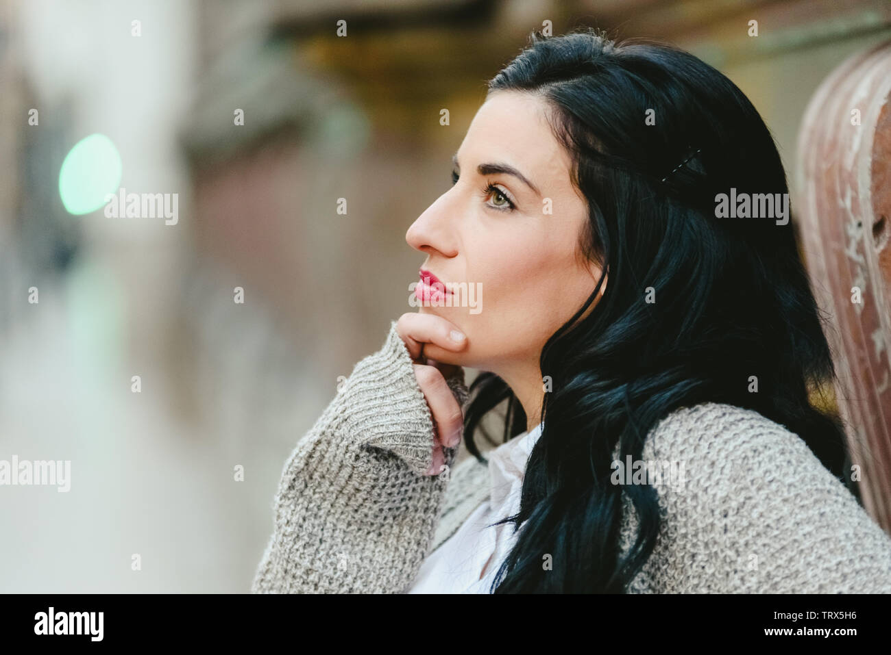 Portrait of thoughtful mature woman with doubts Stock Photo - Alamy