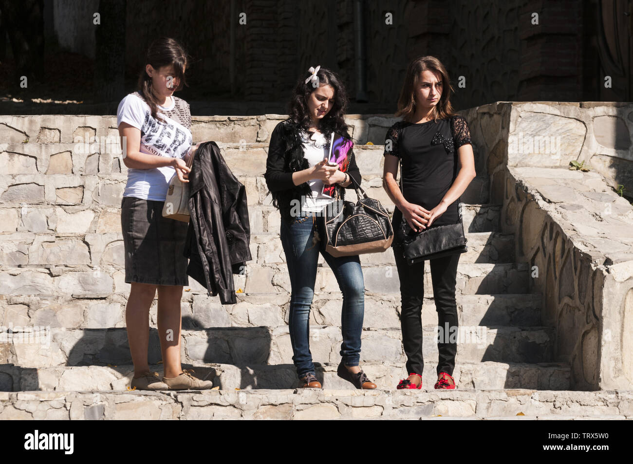 Azerbaijan, Sheki (Shaki), teen girls on stairs Stock Photo - Alamy