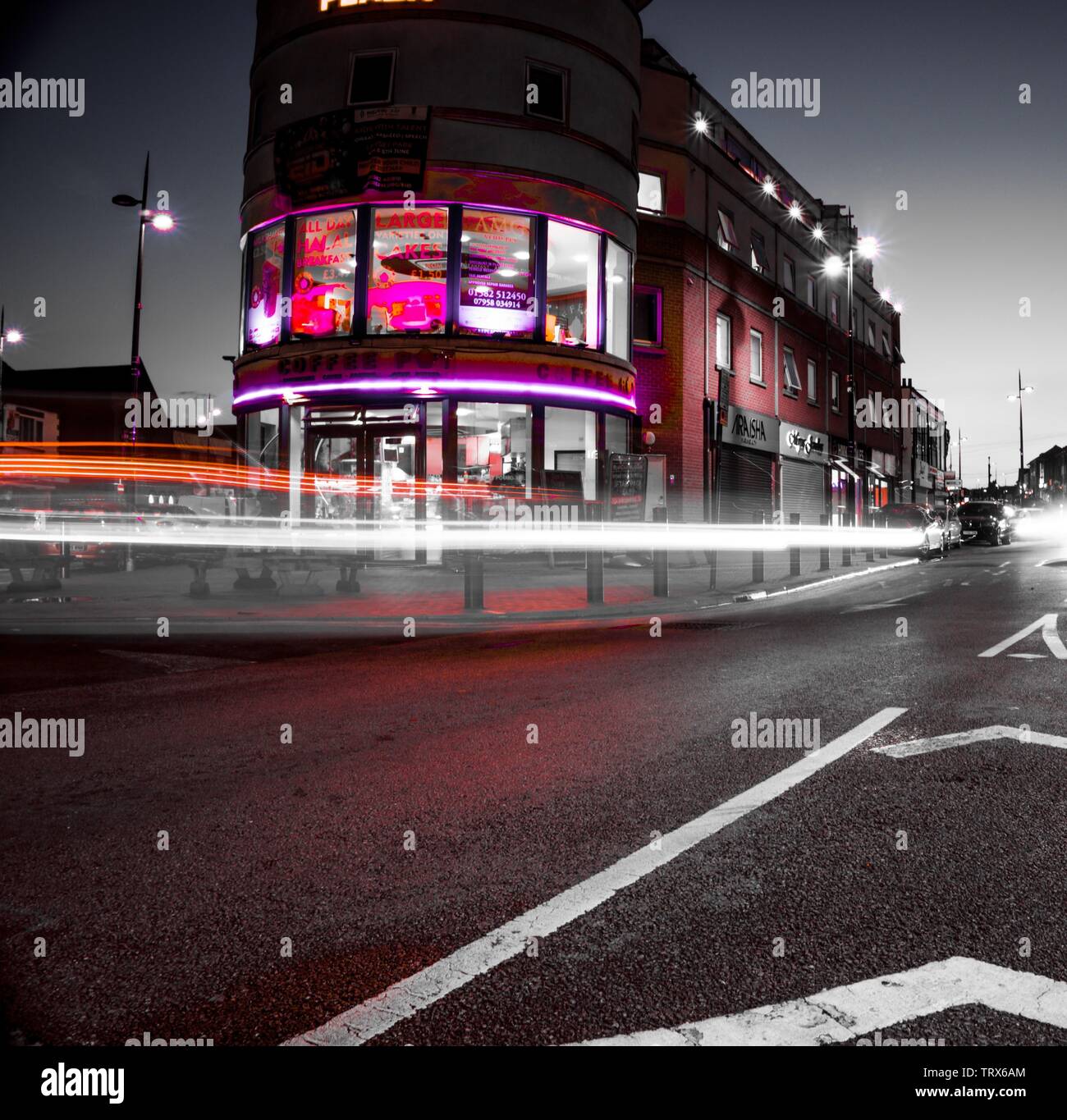 Bury Park Luton England UK - 9 Jun 2019: Light trails in the night on ...