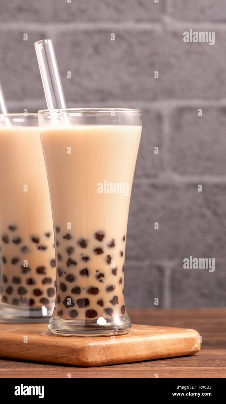 Popular Taiwan drink - Bubble milk tea with tapioca pearl ball in ...
