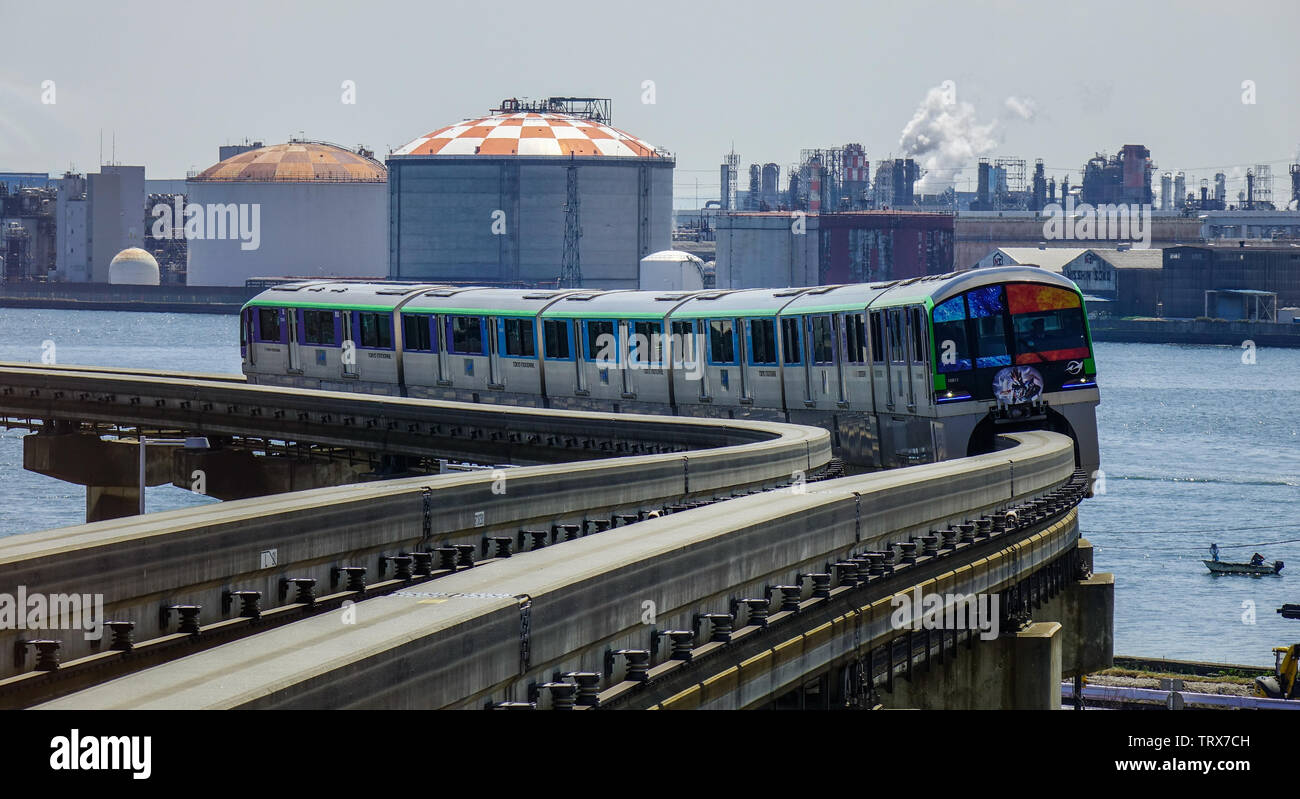 Tokyo, Japan - Apr 13, 2019. Monorail train to Haneda Airport in the ...