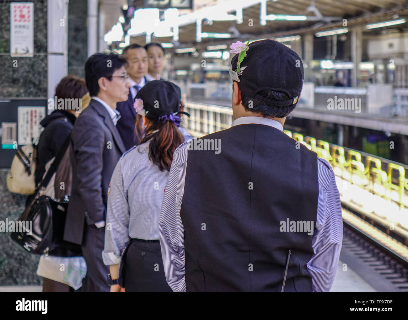 Tokyo, Japan - Apr 13, 2019. Passengers waiting for Shinkansen train at JR Station in Tokyo ...