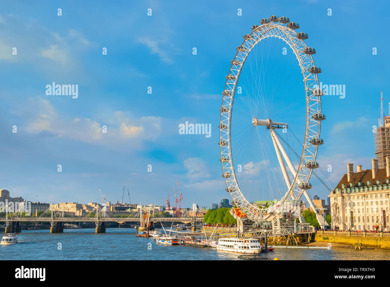 London, UK - May 13 2018: The London Eye is a cantilevered observation ...