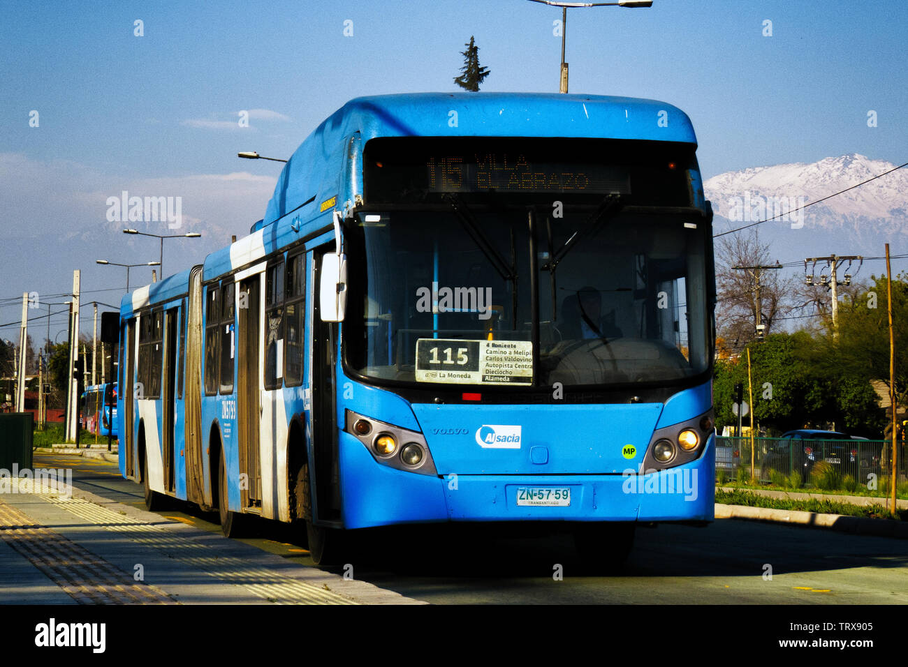 SANTIAGO, CHILE - SEPTEMBER 2014: An articulated bus on spring Stock ...