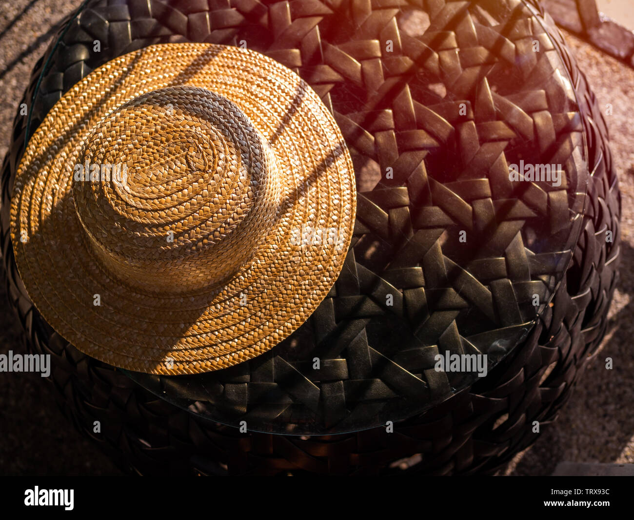 Weaving hat on black weave table top view with copy space Stock Photo ...