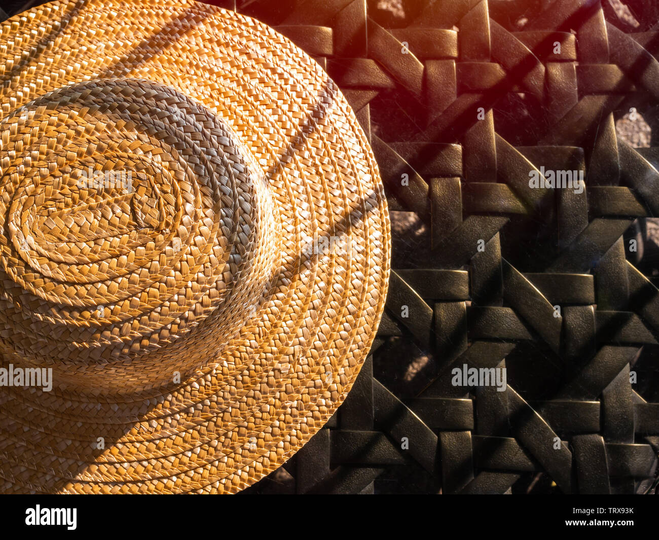 Weaving hat on black weave table top view with copy space Stock Photo ...