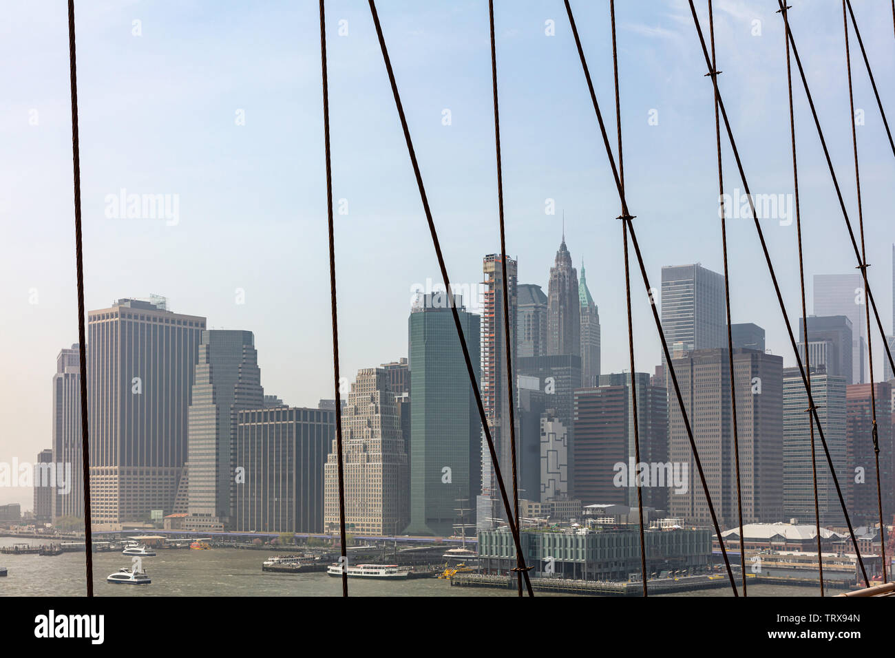 New York city skyline. Manhattan skyscrapers, Hudson river and blue sky ...