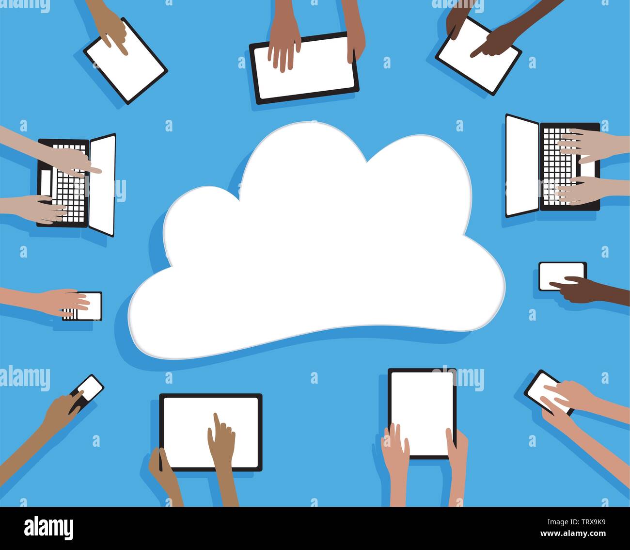 BYOD Bring your own Device Tablets Cloud and Hands grouped and layered ...