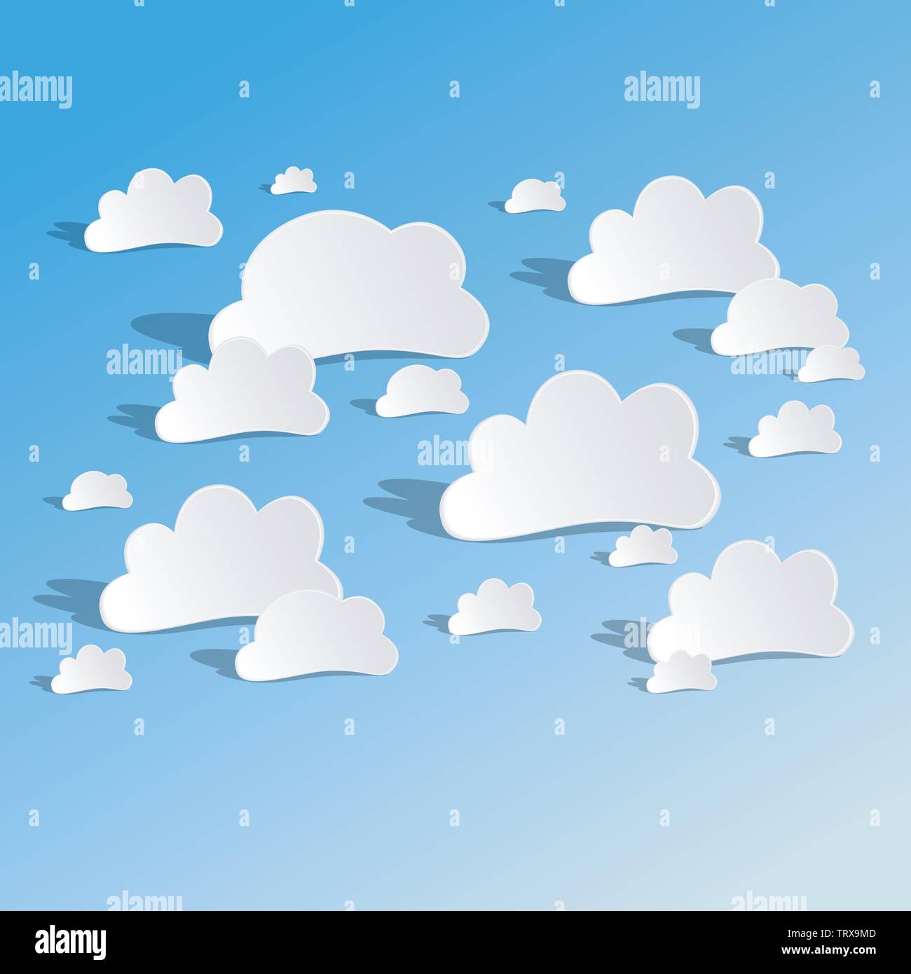 Paper Cutout Clouds on Blue Sky with Long Shadows Stock Vector Image ...