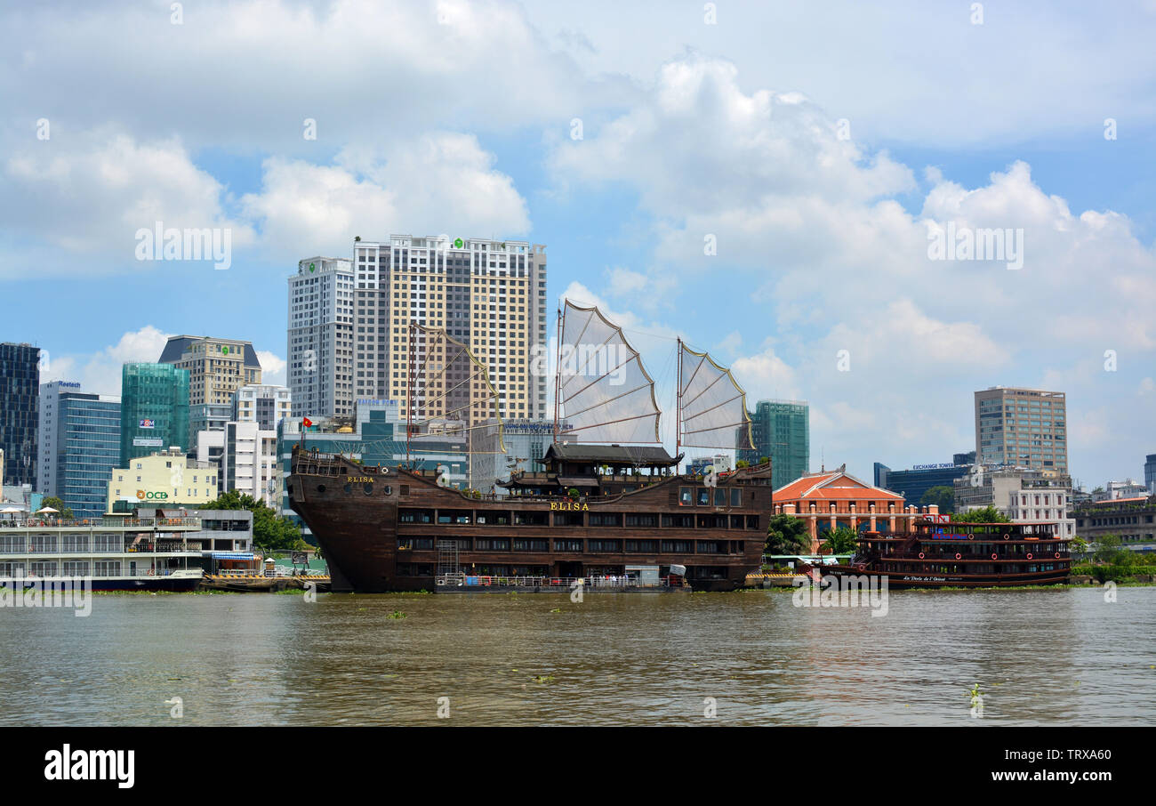 Panoramic View of Ho Chi Minh City District One from a boat on the ...