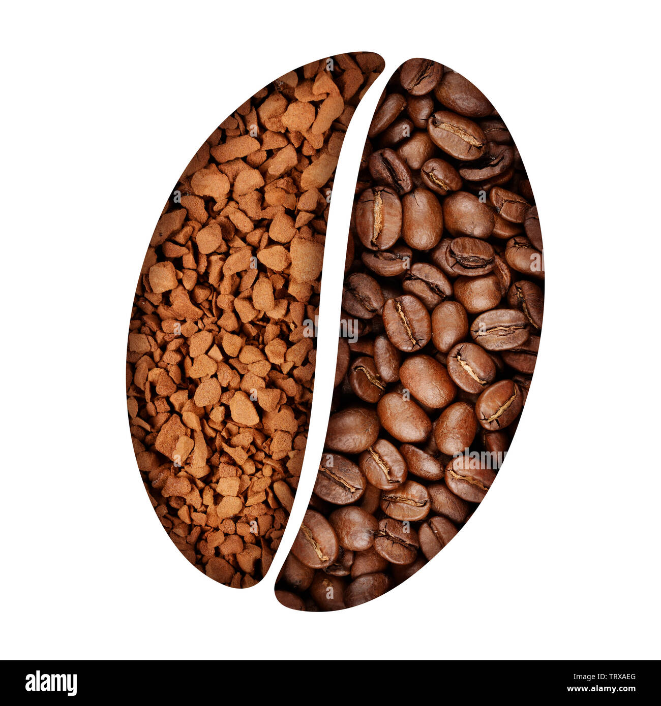 Coffee beans and instant granules shaped into a bean symbol Stock Photo ...