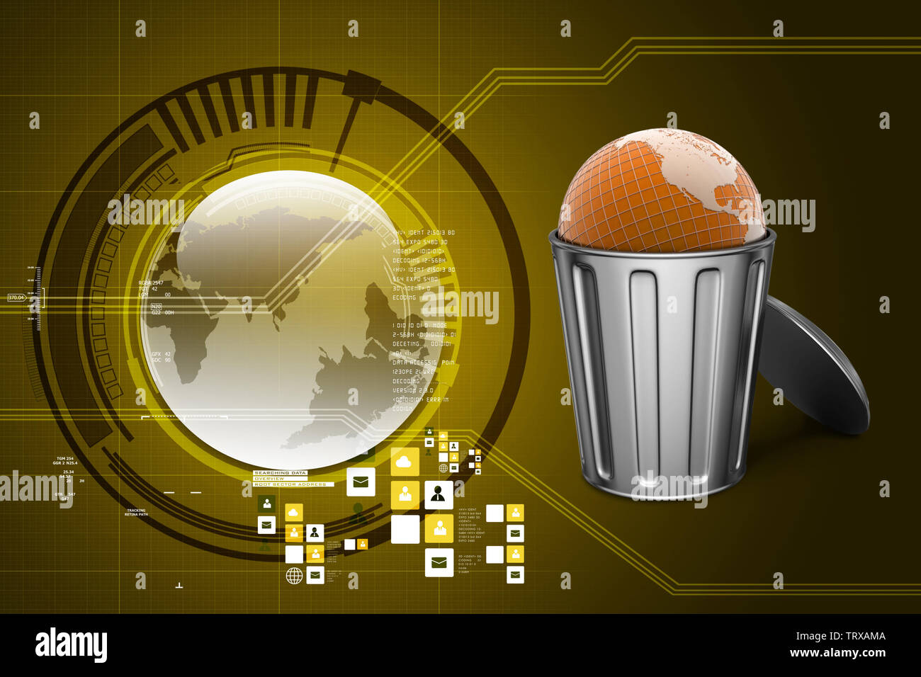 Globe in trash bin Stock Photo - Alamy