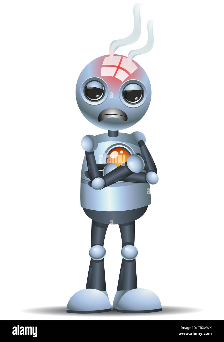 3D illustration of a little robot angry in a bad mood on isolated white ...