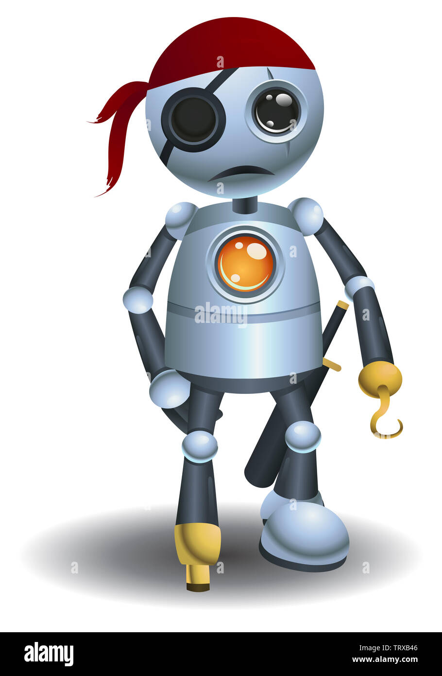 3D illustration of a little robot being a pirates on isolated white ...