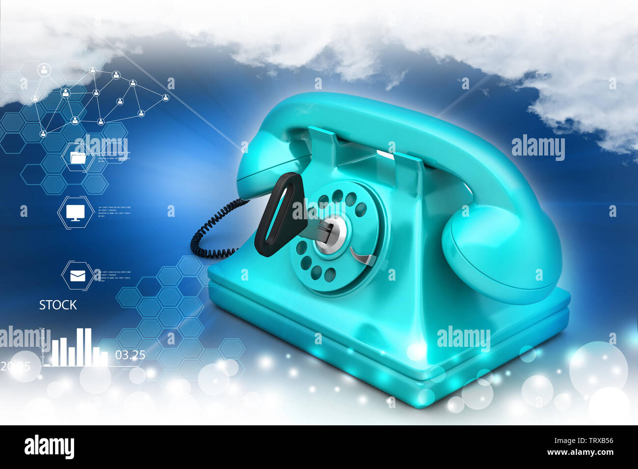 Old fashioned phone lock with key Stock Photo - Alamy