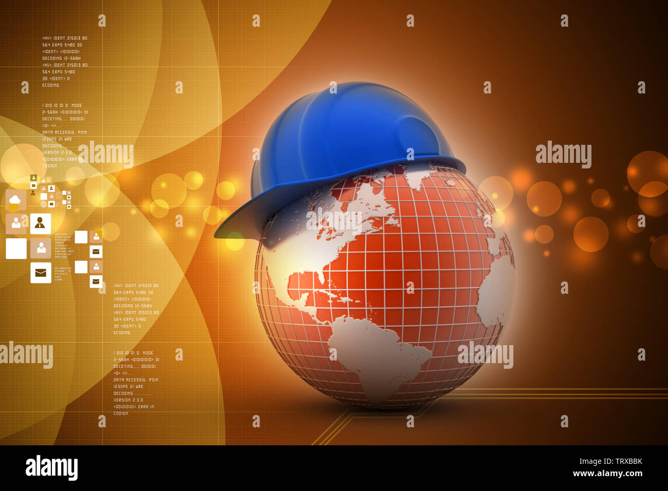 Globe with safety helmet Stock Photo - Alamy