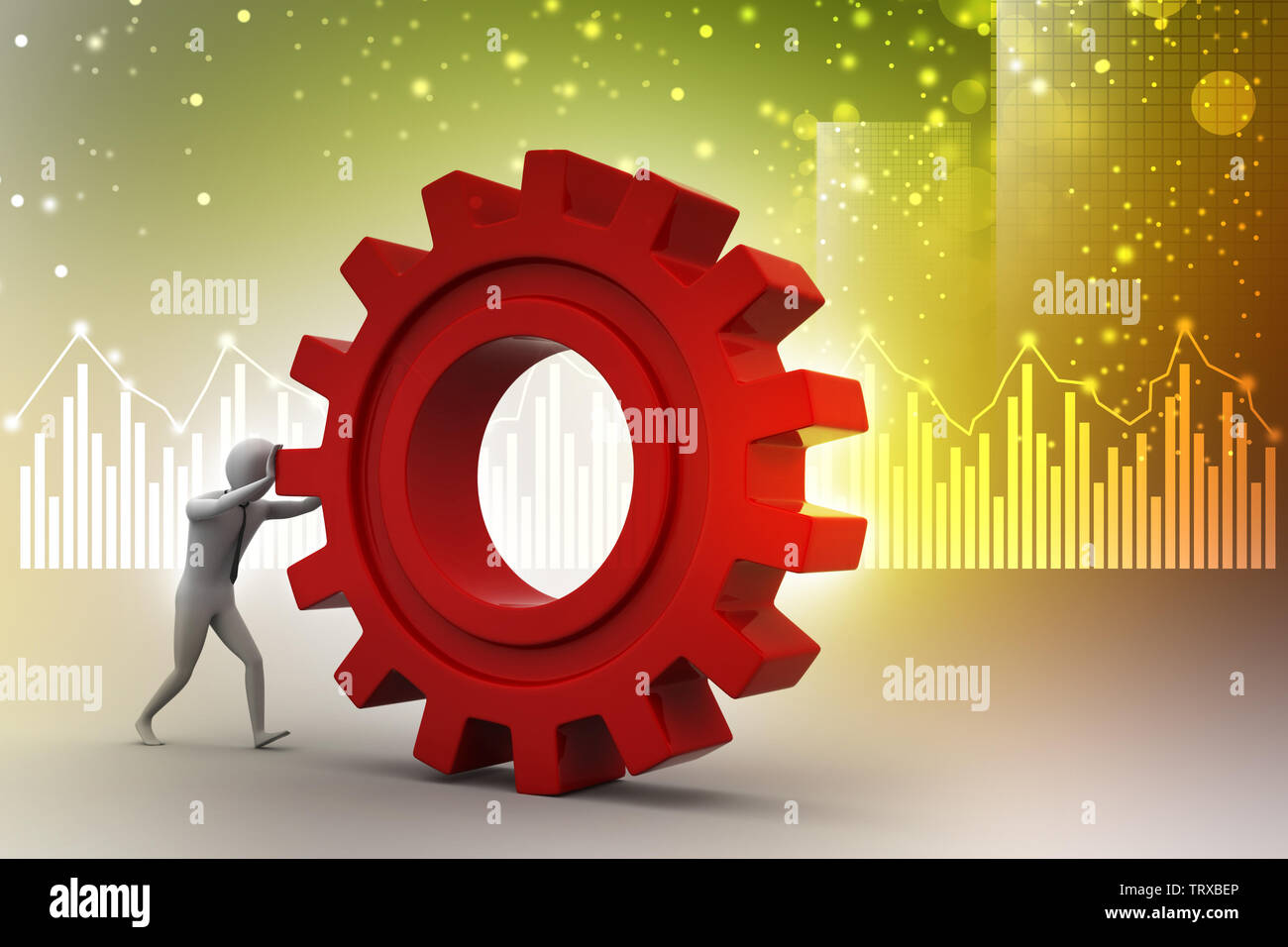 3d man pushing the gear Stock Photo - Alamy