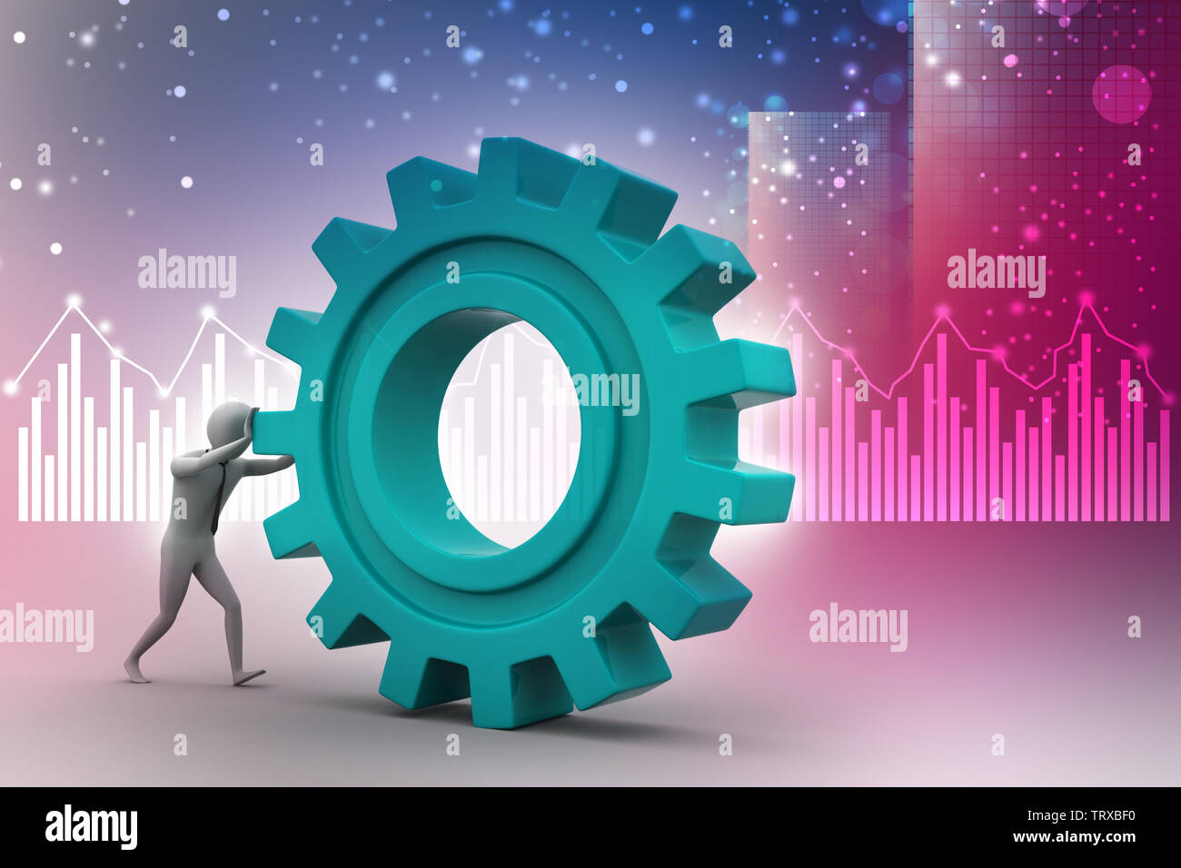 3d man pushing the gear Stock Photo - Alamy