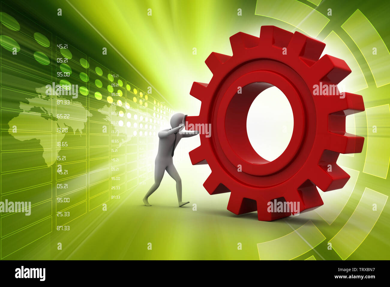 3d man pushing the gear Stock Photo - Alamy