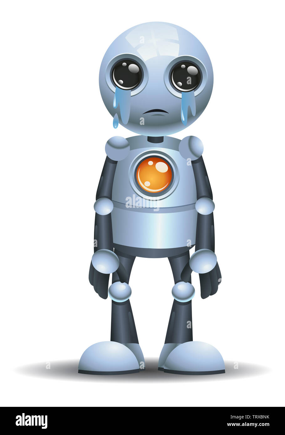 3D illustration of a little robot emotion sad in tear on isolated white ...