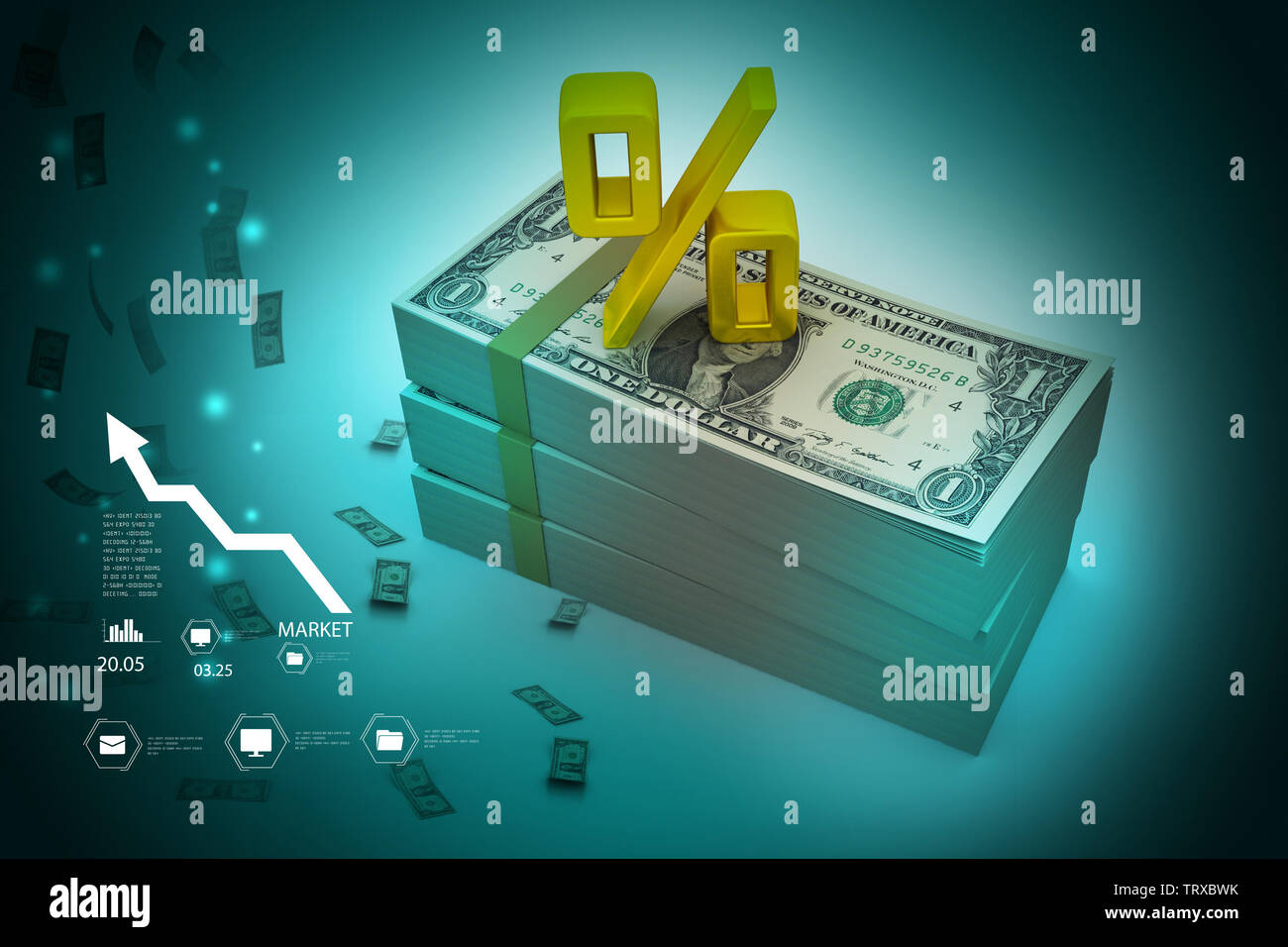 Dollar notes with percentage sign Stock Photo - Alamy