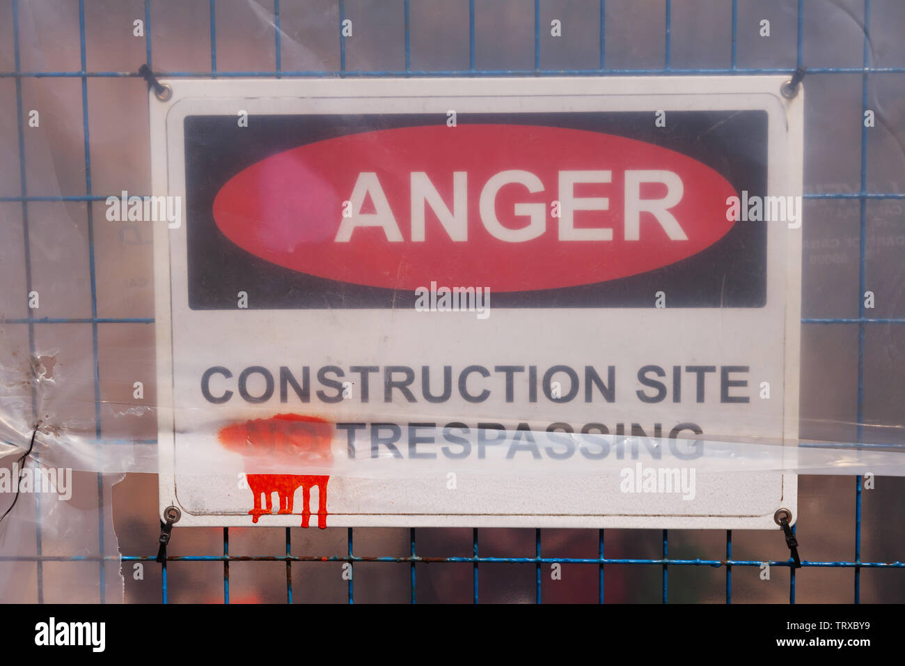 Danger and Anger sign at construction site Stock Photo - Alamy