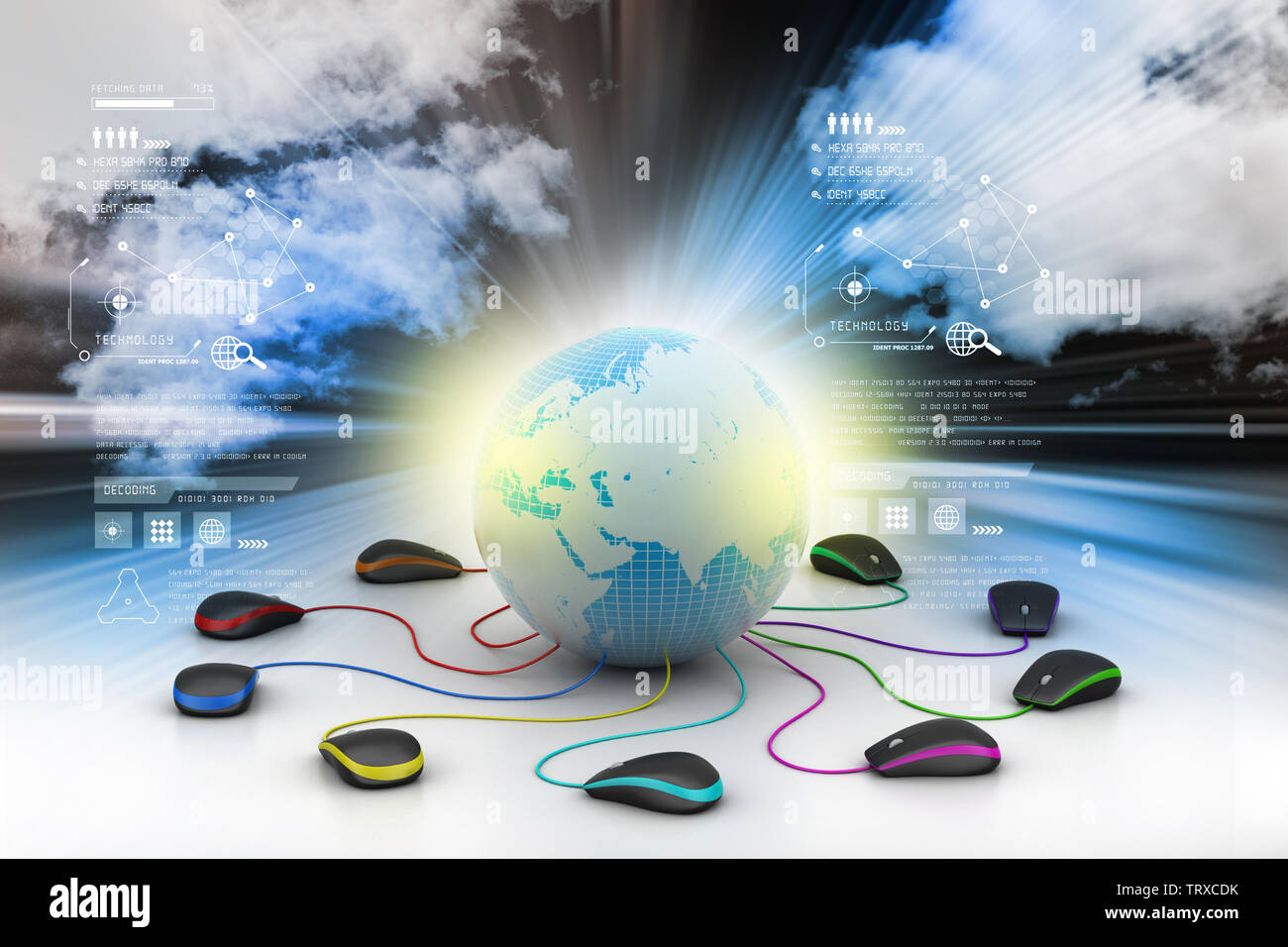 Globe connecting with computer mouse Stock Photo - Alamy