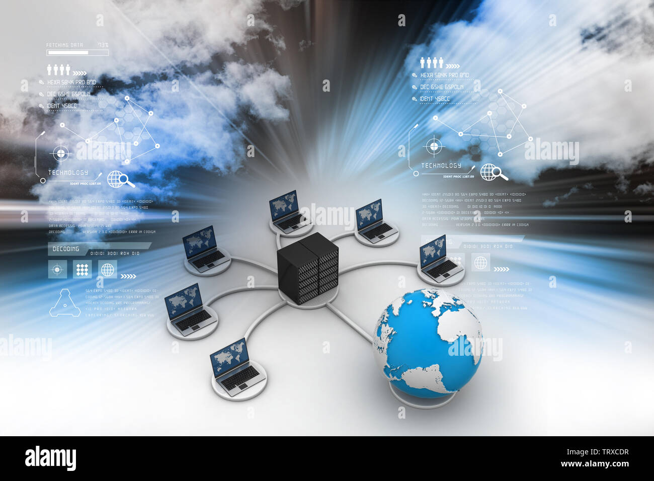 laptop with big server Net Work firewall. 3D Image Stock Photo - Alamy