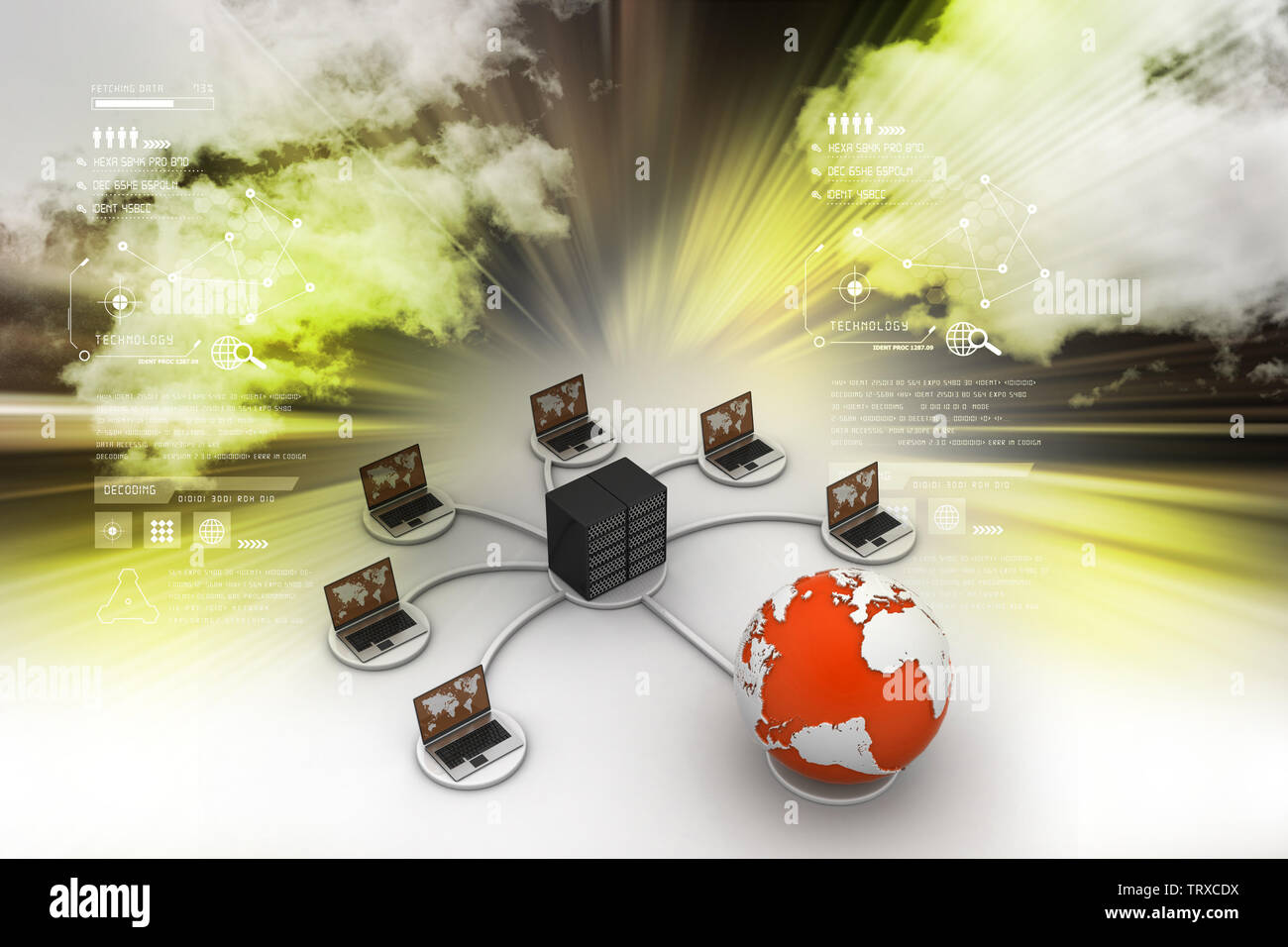 laptop with big server Net Work firewall. 3D Image Stock Photo - Alamy