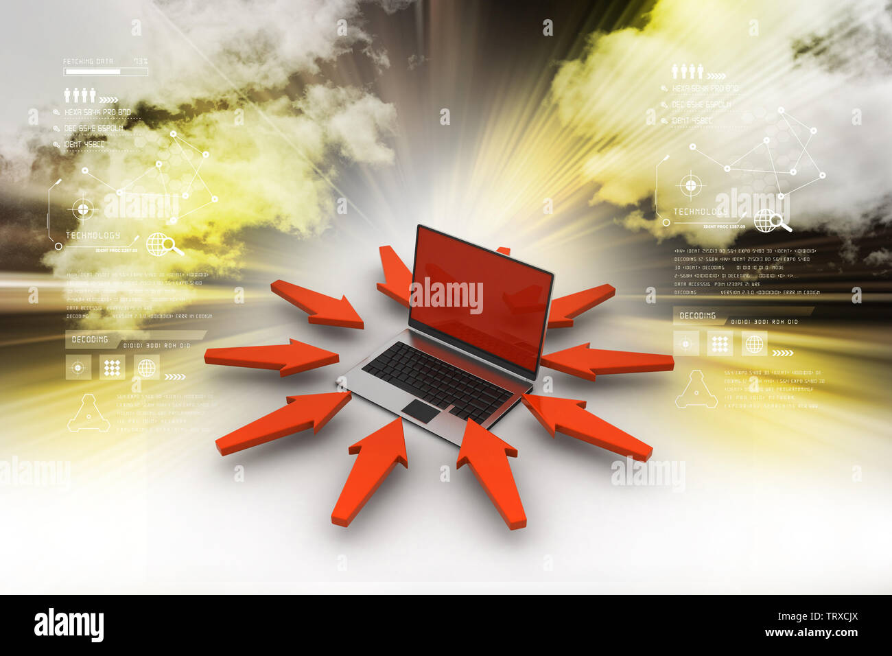 Laptop around the arrow mark Stock Photo - Alamy