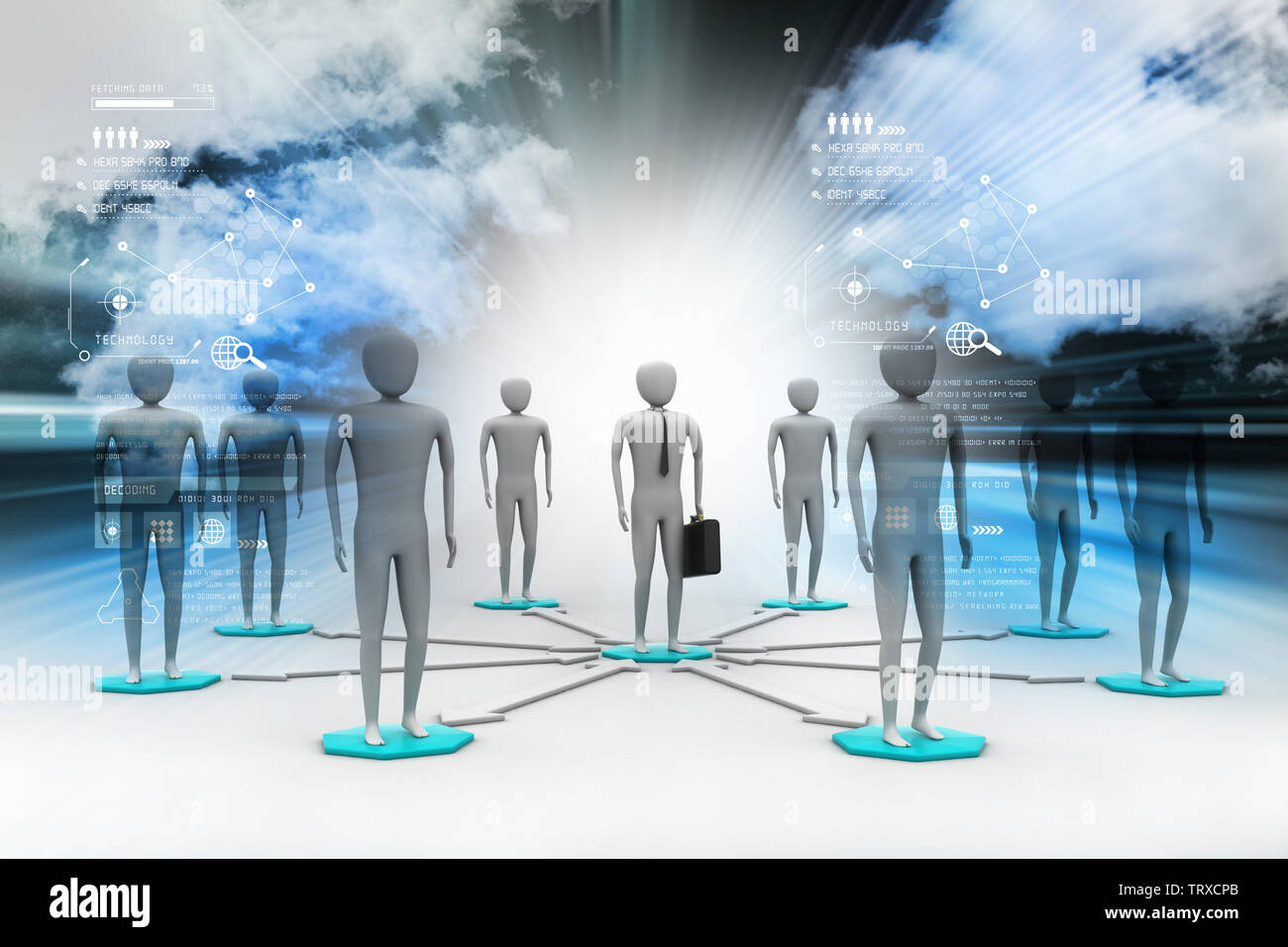 3d image of virtual men on global connection Stock Photo - Alamy