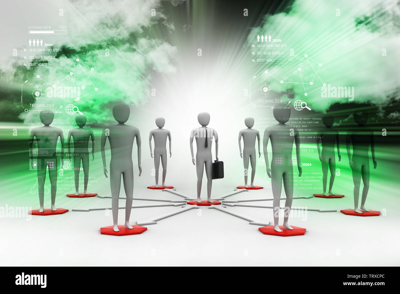3d image of virtual men on global connection Stock Photo - Alamy